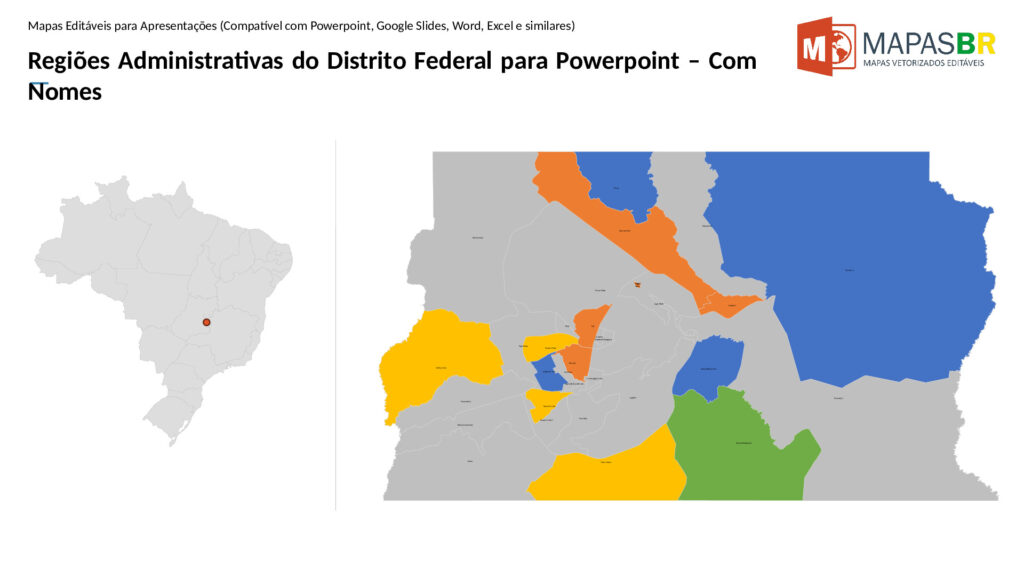 Regiões Administrativas do Distrito Federal em PowerPoint - Mapas BR