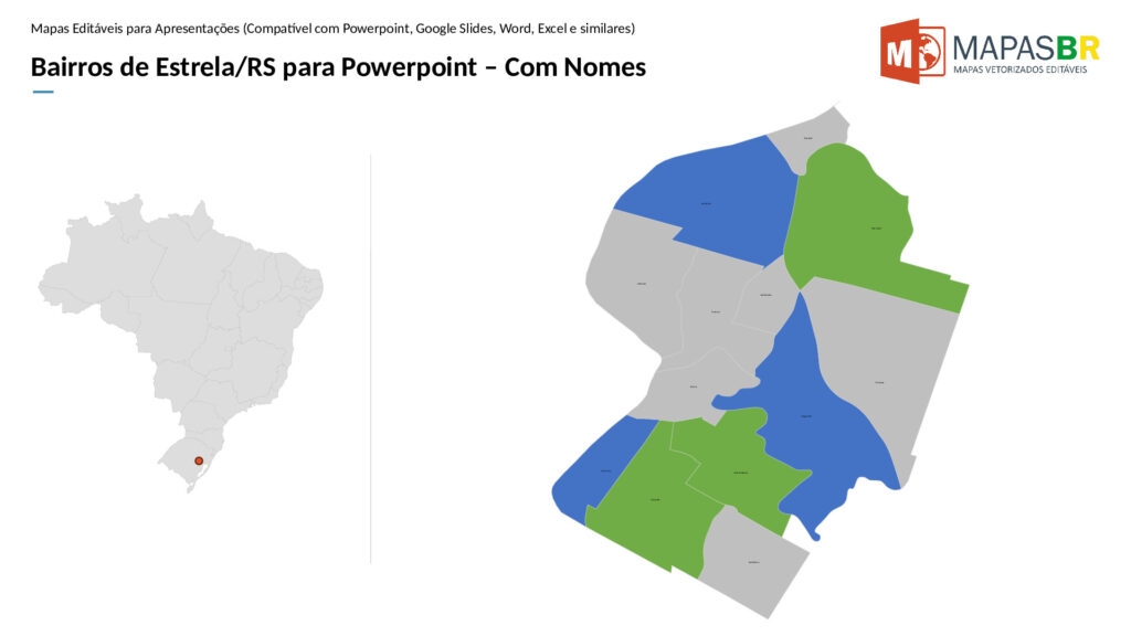 Bairros de Estrela/RS em PowerPoint - Mapas BR