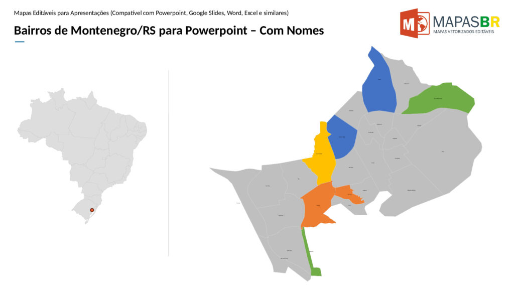 Bairros de Montenegro/RS em PowerPoint - Mapas BR