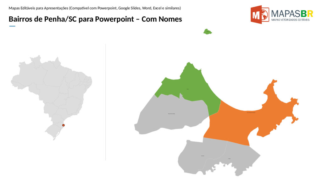 Bairros de Penha/SC em PowerPoint - Mapas BR
