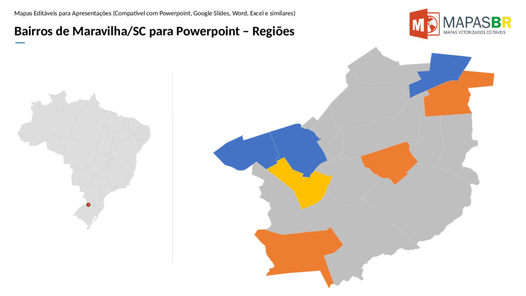 Bairros de Maravilha/SC em PowerPoint - Mapas BR