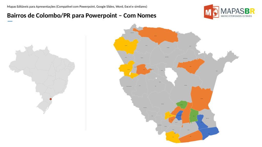 Bairros de Colombo/PR em PowerPoint - Mapas BR
