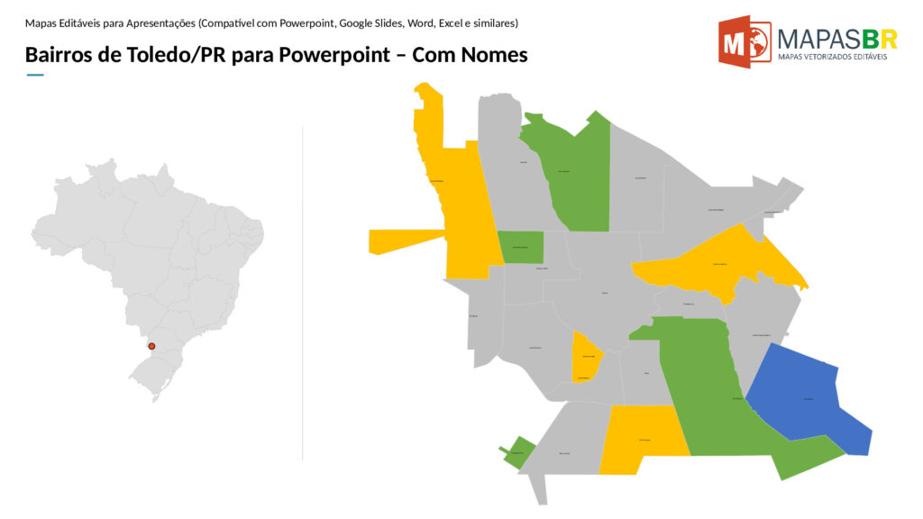 Bairros de Toledo/PR em PowerPoint - Mapas BR