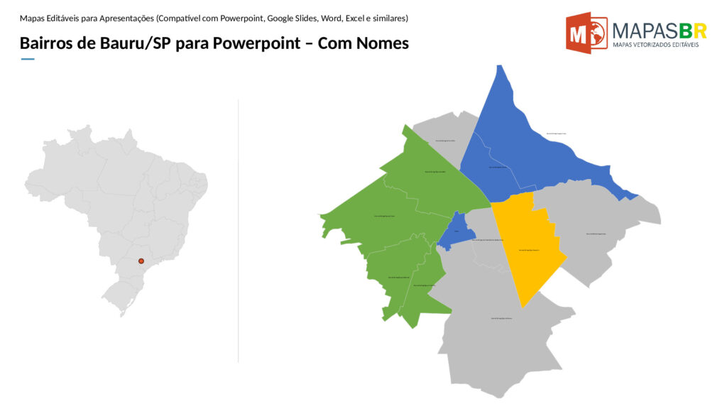 Bairros de Bauru/SP em PowerPoint - Mapas BR