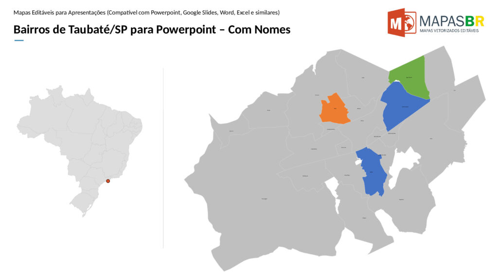 Bairros de Taubaté/SP em PowerPoint - Mapas BR