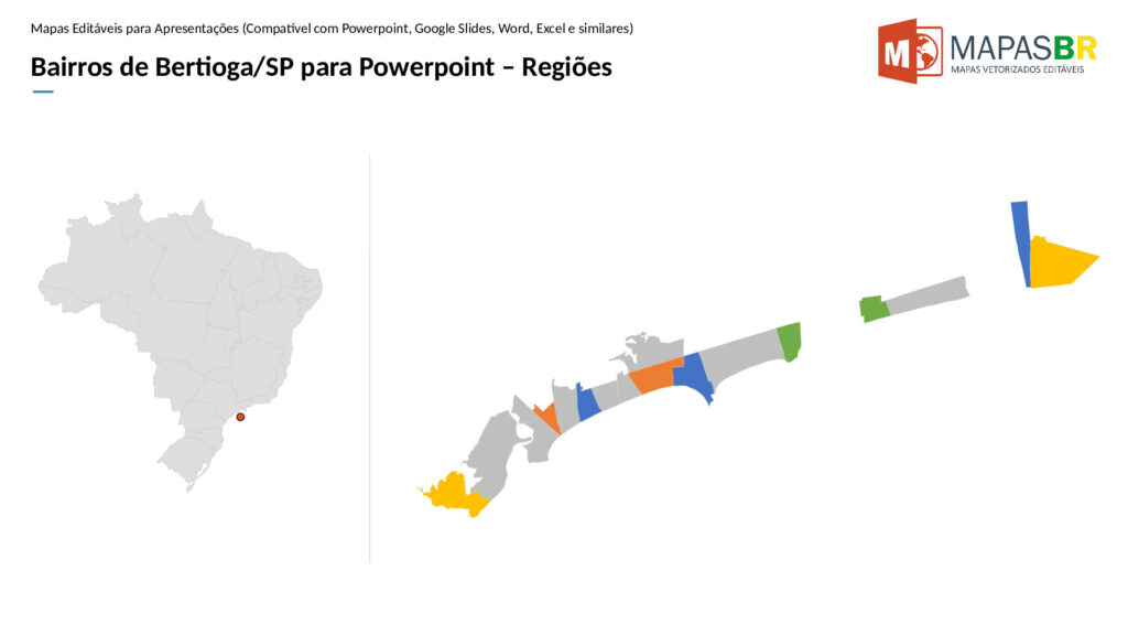 Bairros de Bertioga/SP em PowerPoint - Mapas BR